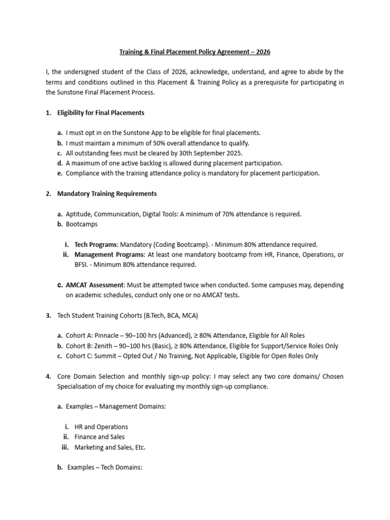 Integrated Training and Placement Policy MITC | PDF