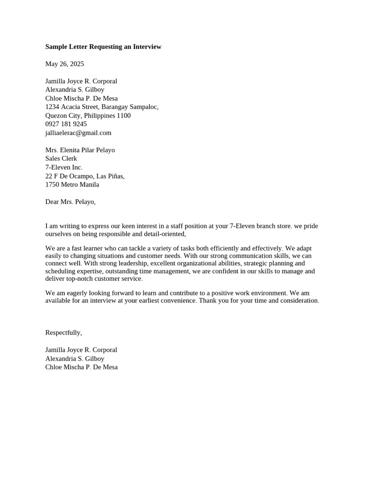 Interview Request Letter Template | PDF