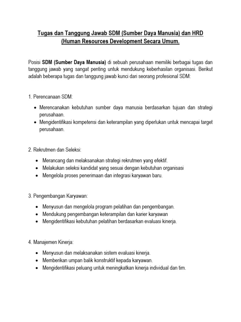 Tugas Dan Tanggung Jawab SDM | PDF