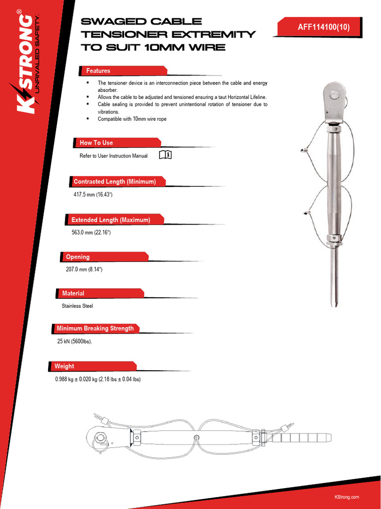 K-Strong Swagged Cable Tensioner Extremity TDS (AFF11410010) | PDF