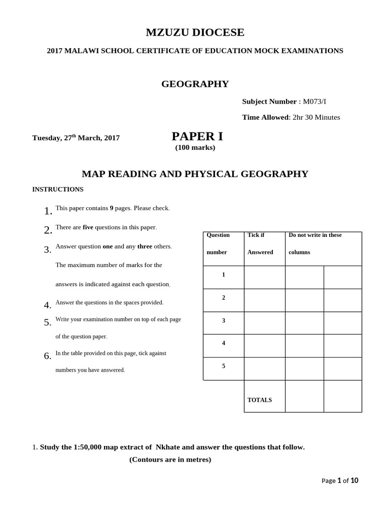 2017 Malawi Geography Mock Exam Paper | PDF | Plate Tectonics | Nature