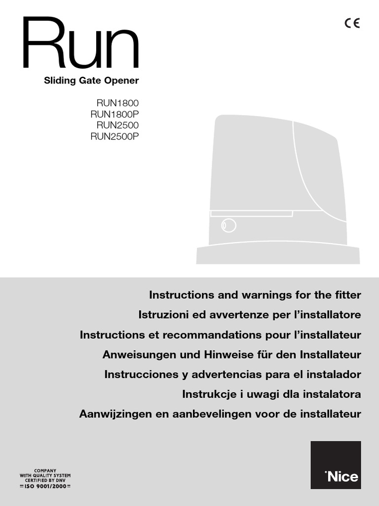 Nice Run 1800 1800p 2500 2500p Instrukcja Montażu | PDF