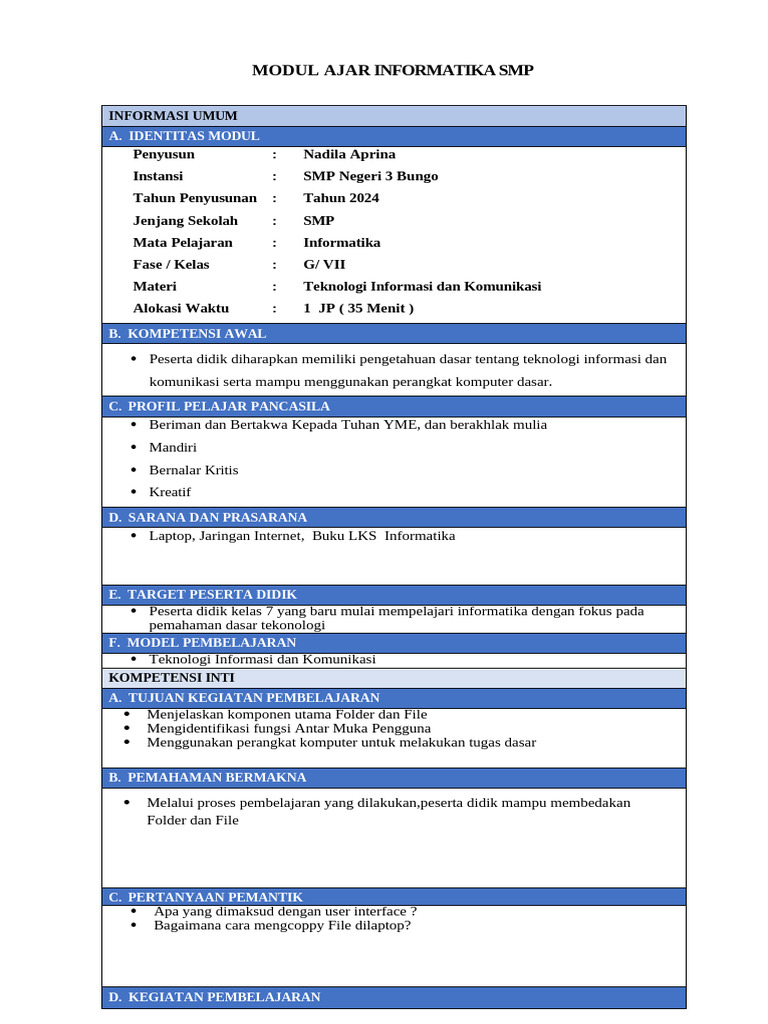 Modul Ajar Informatika SMP (Nadia) | PDF