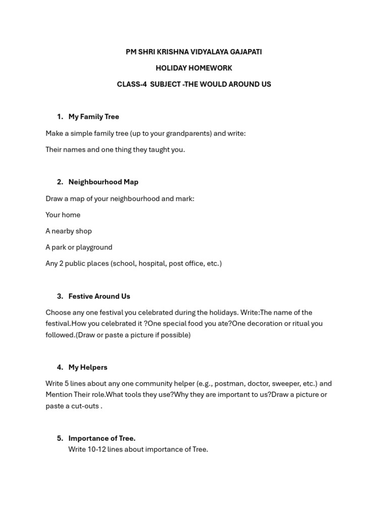 Class - 4 (TWAU) Holiday Homework | PDF