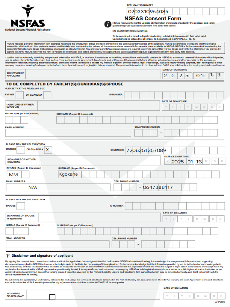 NSFAS 2024 Applications Consent Form 250113 104330 | PDF