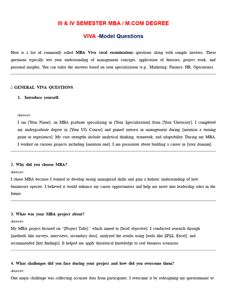 MBA Viva Questions and Answers Guide | PDF | Internal Rate Of Return ...