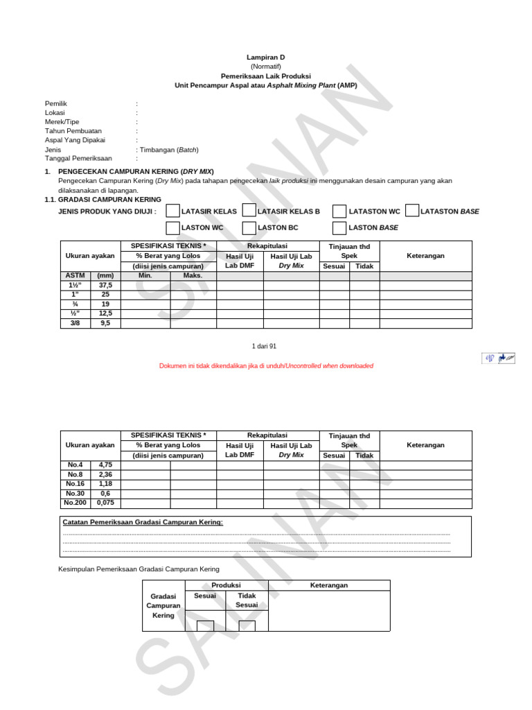 Pemeriksaan Laik Produksi AMP Aspal | PDF