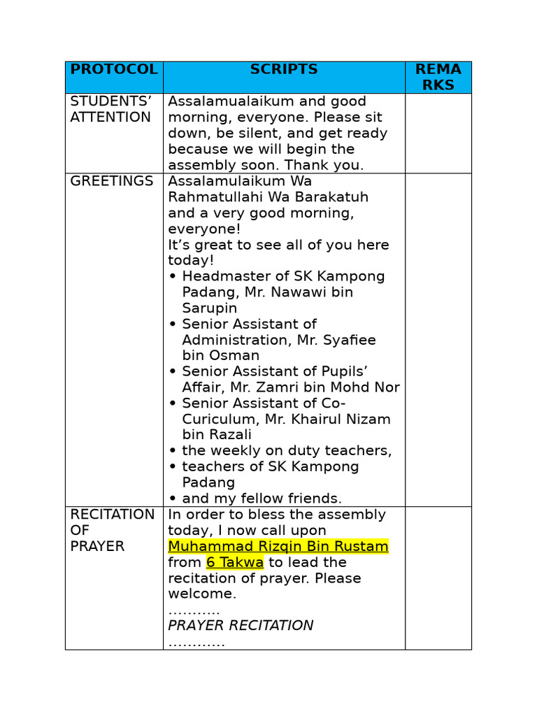 MC Text For Assembly (English) | PDF | Malaysia