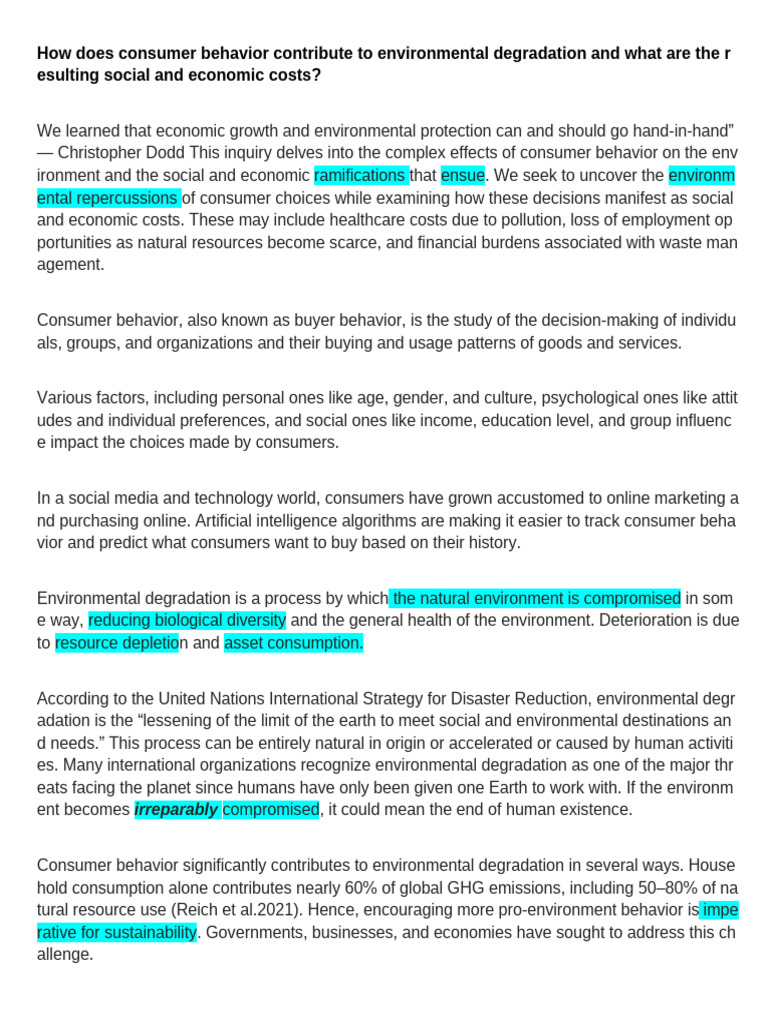 Consumer Behavior's Impact on Environment | PDF | Externality ...