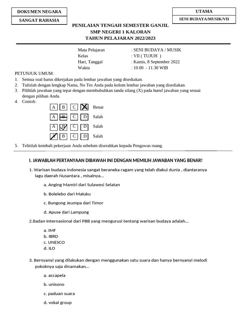 Penilaian Tengah Semester Ganjil | PDF