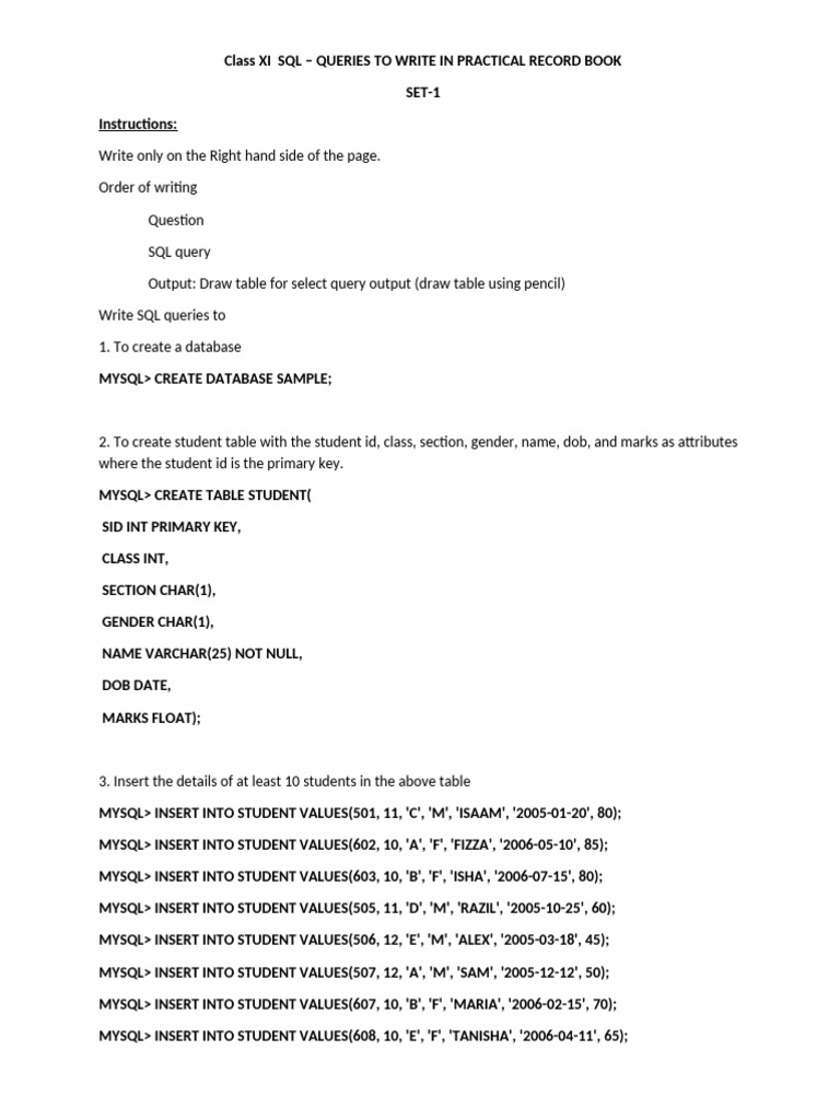 SQL Queries to Be Written in Practical Record | PDF | Computer Programming | Sql