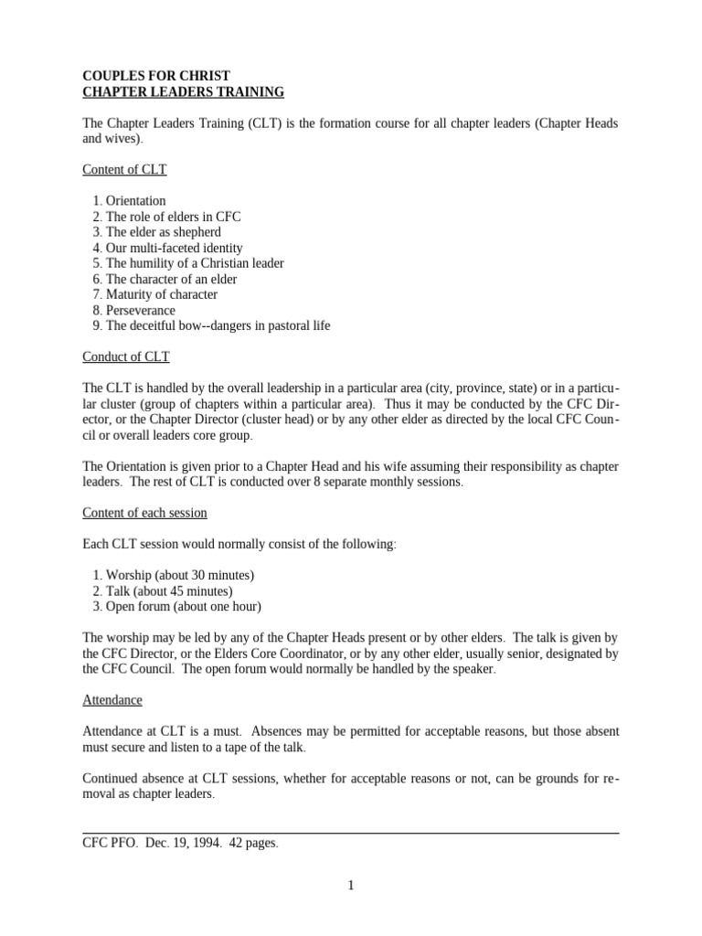 CFC Chapter Leaders Training | PDF | Elder (Christianity) | Jesus