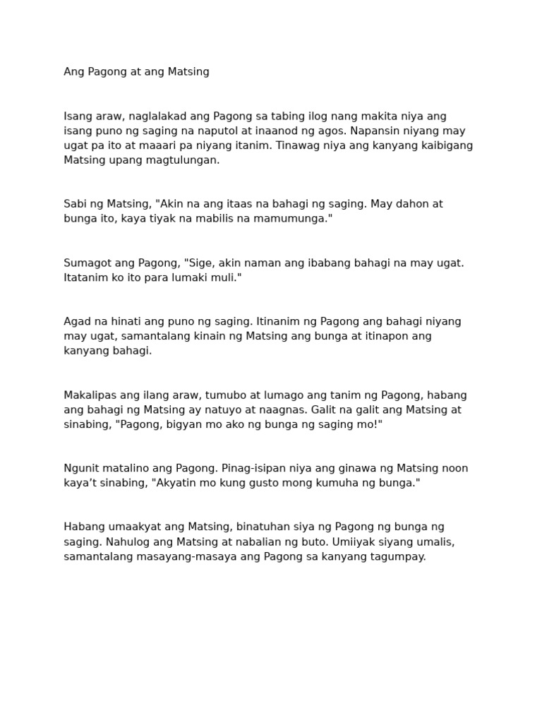 Ang Pagong at Ang Matsing | PDF