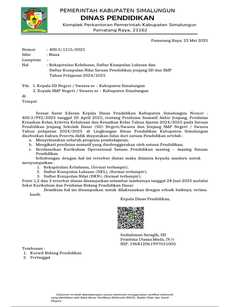 Surat Dinas Permintaan DKN, DKL 2025 | PDF