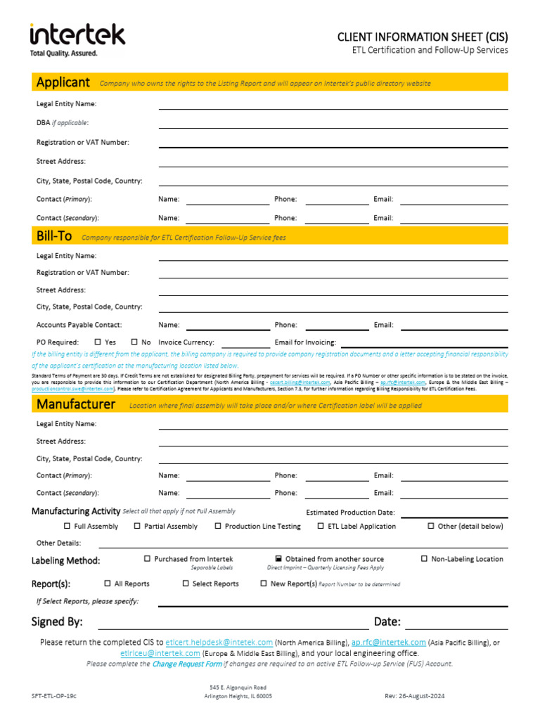01 SFT-ETL-OP-19c Client Information Sheet - 新版本 | PDF | Invoice