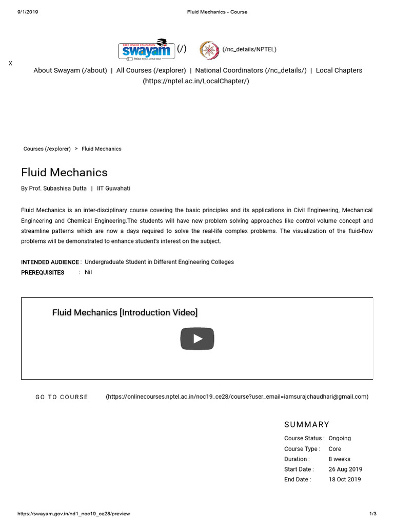 Fluid Mechanics - Course Introduction | PDF | Fluid Mechanics ...