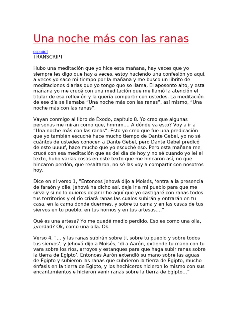 Una Noche Más Con Las Ranas | PDF | Oración | Moisés