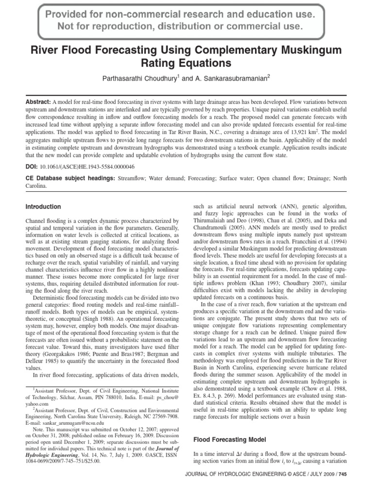 River Flood Forecasting Using Complementary Muskingum | PDF | Forecasting | Discharge (Hydrology)