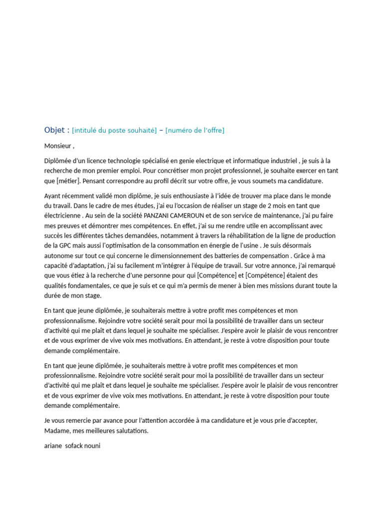 Candidature pour [intitulé du poste] | PDF