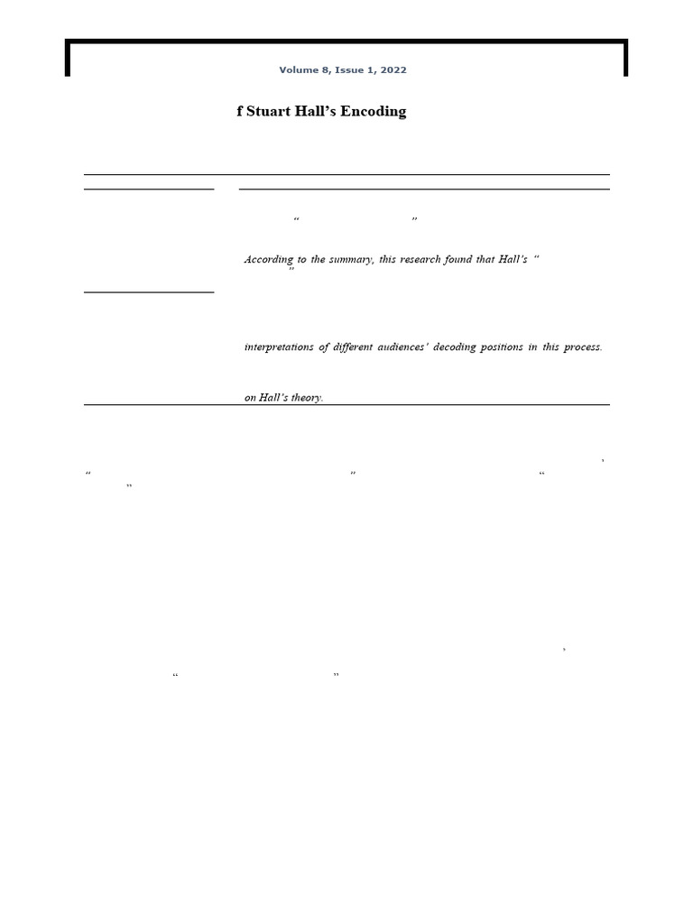 An Overview of Stuart Hall's Encoding and Decoding Theory With Film ...