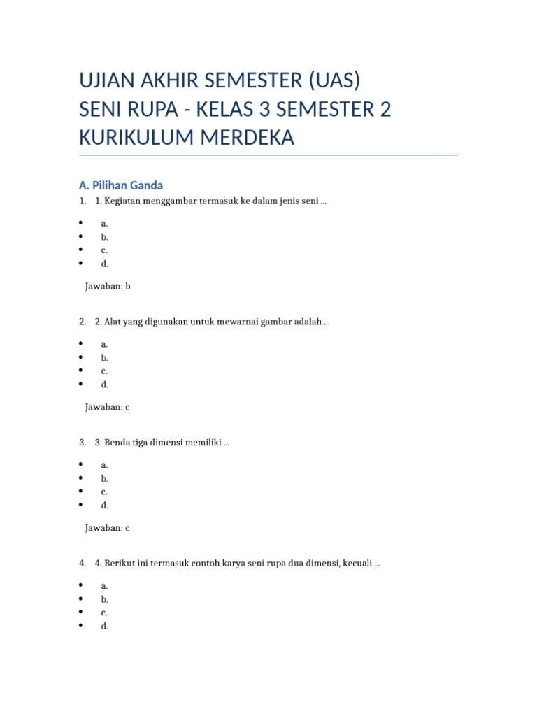 UAS Seni Rupa Kelas 3 Semester 2 | PDF