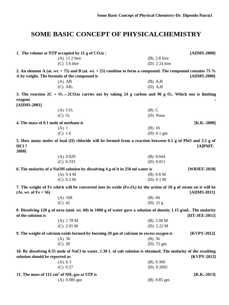 Some Basic Concepts of Chemistry | PDF | Mole (Unit) | Chemistry