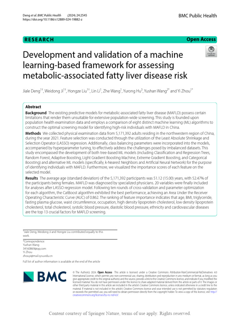 Development and Validation of A Machine Learning-B | PDF | Machine Learning | Regression Analysis