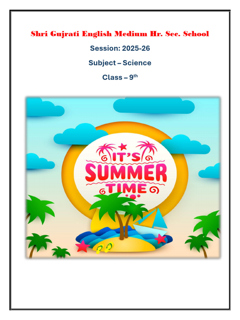 Class 9th Summer Assignment | PDF | Acceleration | Fertilizer
