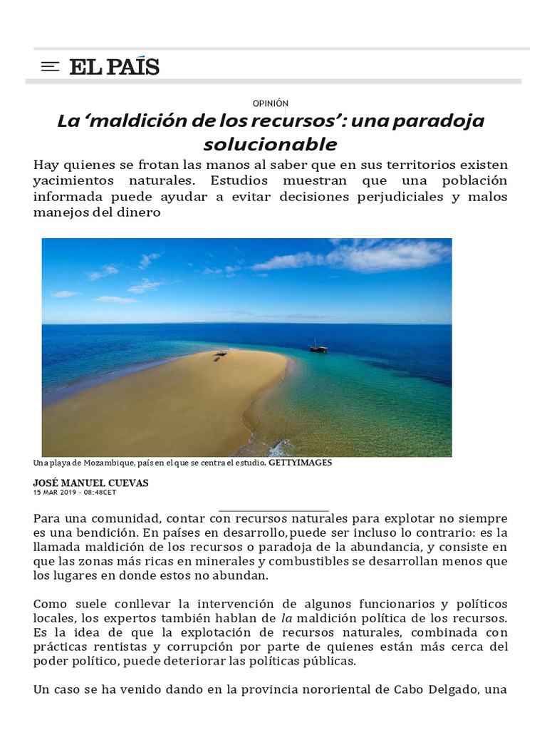 La - Maldici-N de Los Recursos - Una Paradoja Solucionable - Planeta Futuro - EL PA-S | PDF ...