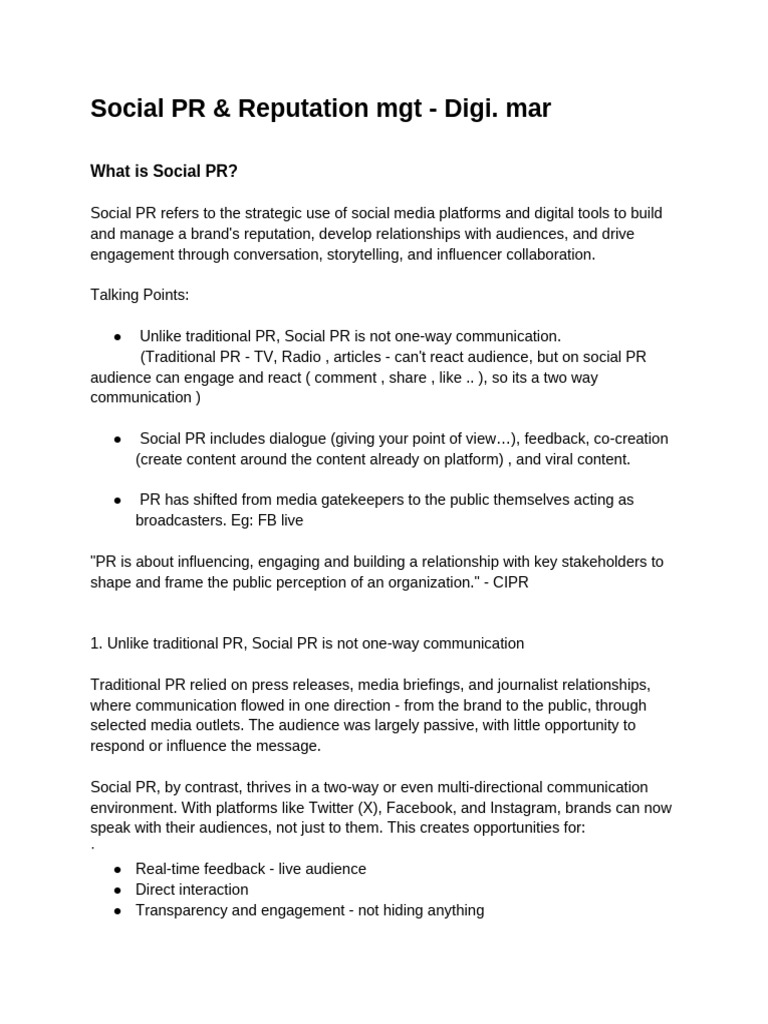 Social PR & Reputation MGT - Digi. Mar | PDF | Brand | Social Psychology