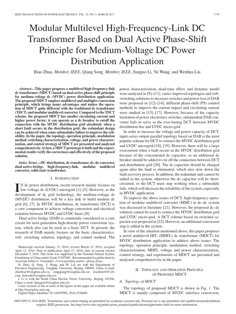 Modular Multilevel High-Frequency-Link DC Transformer Based On Dual Active Phase-Shift Principle ...