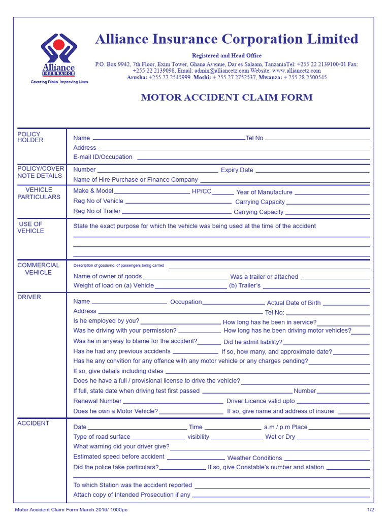 Motor Accident Claim Form Download | PDF | Insurance | Traffic Collision