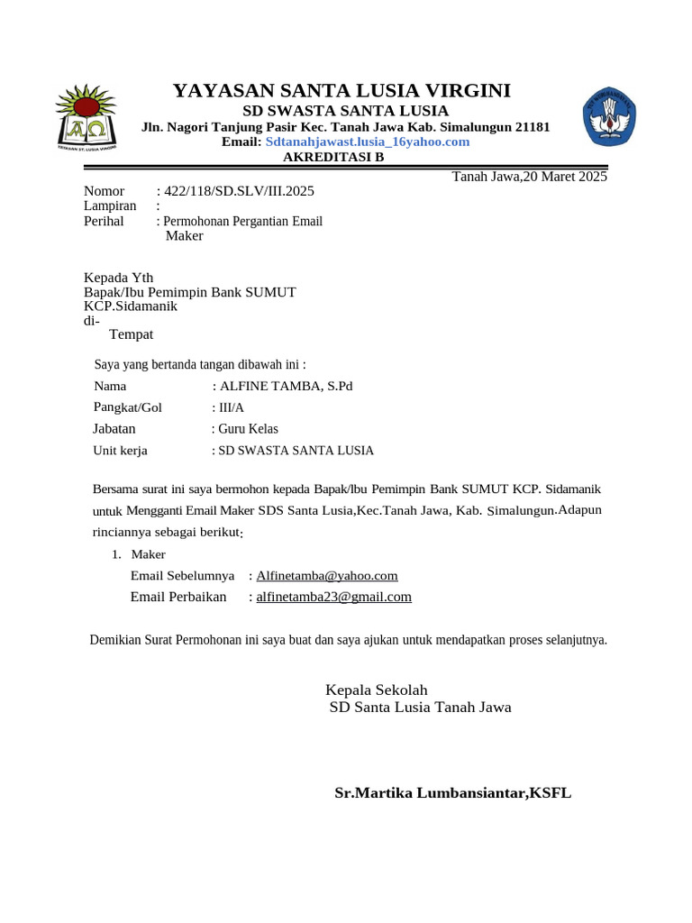 Surat Permohonan Pergantian Email | PDF