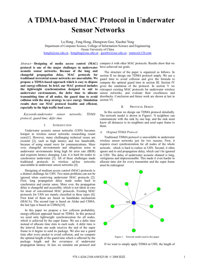 A TDMA-based MAC Protocol in Underwater | PDF | Computer Network | Wireless Sensor Network