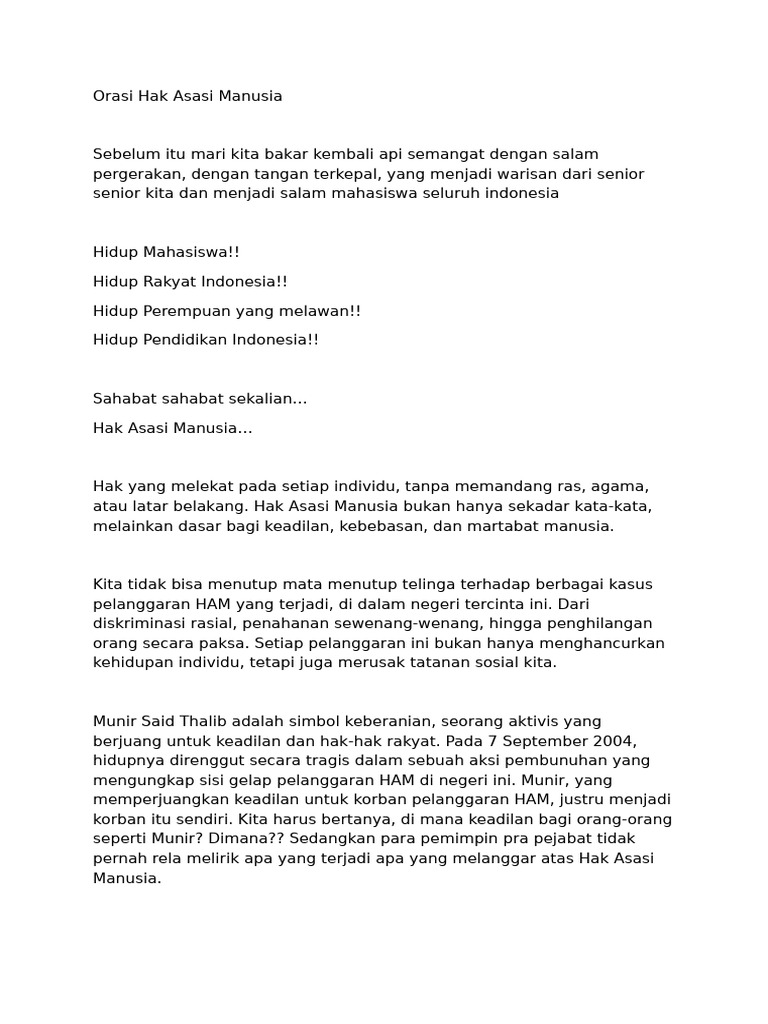 Orasi Munir: Perjuangan HAM Mahasiswa | PDF