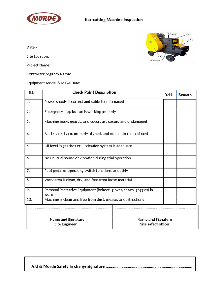 Bar-Cutting Machine Inspection Checklist | PDF
