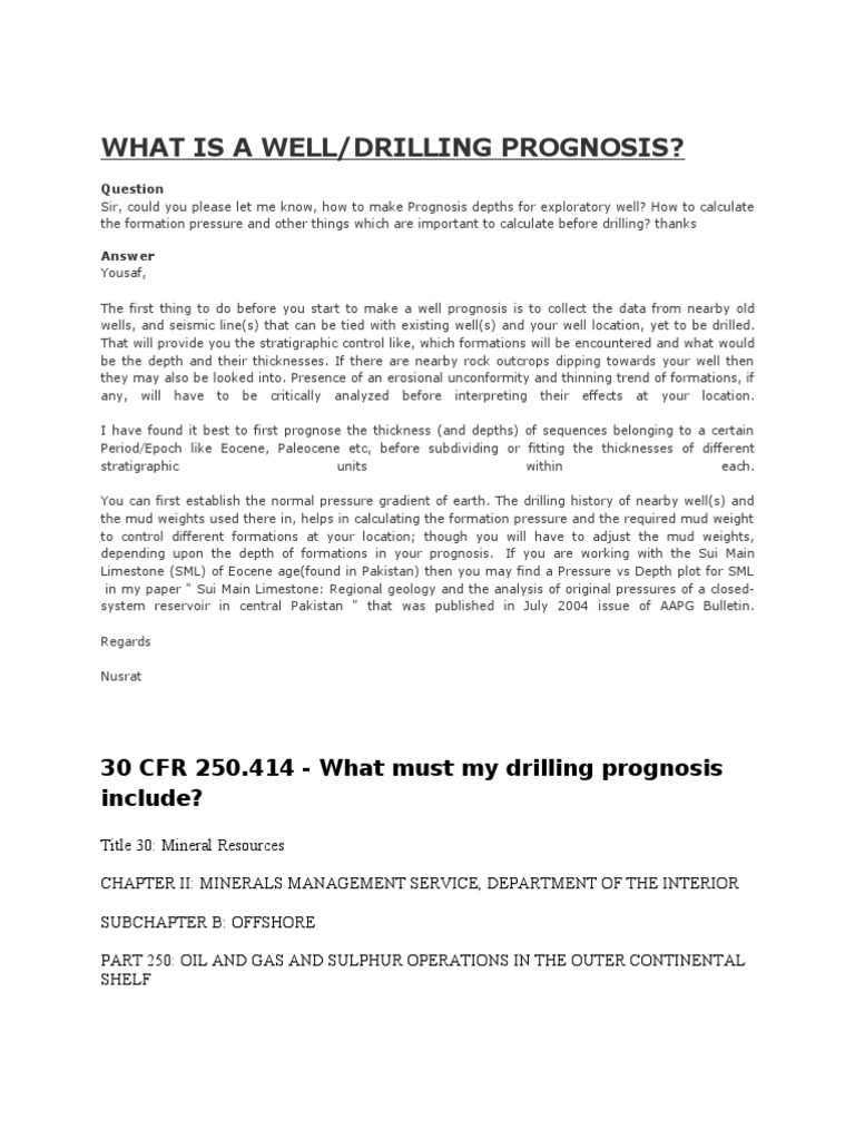 Well Drilling Prognosis Guidelines | PDF | Oil Well | Earth Sciences