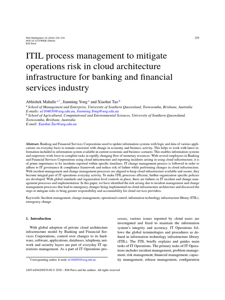 ITIL Risk Management in Cloud Banking | PDF | Cloud Computing | Service ...