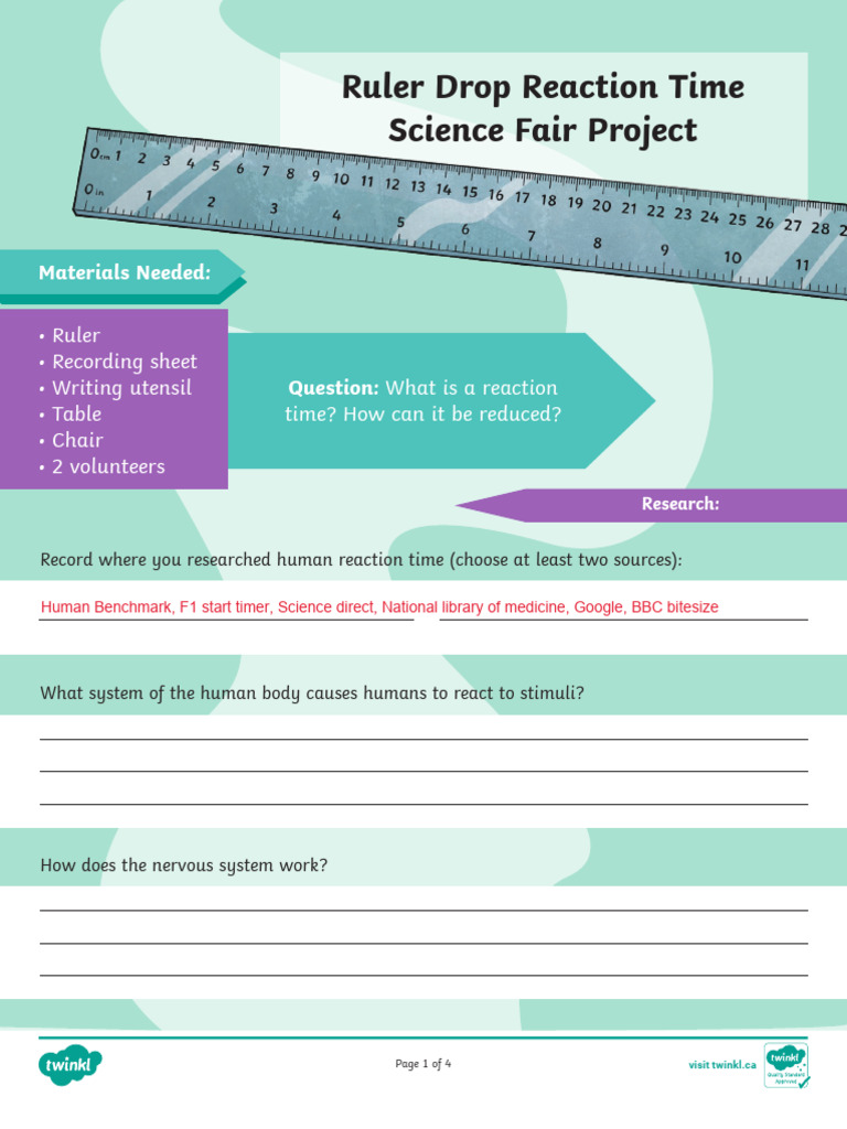 Ruler Drop - Biology - Nervous System | PDF | Mental Chronometry ...
