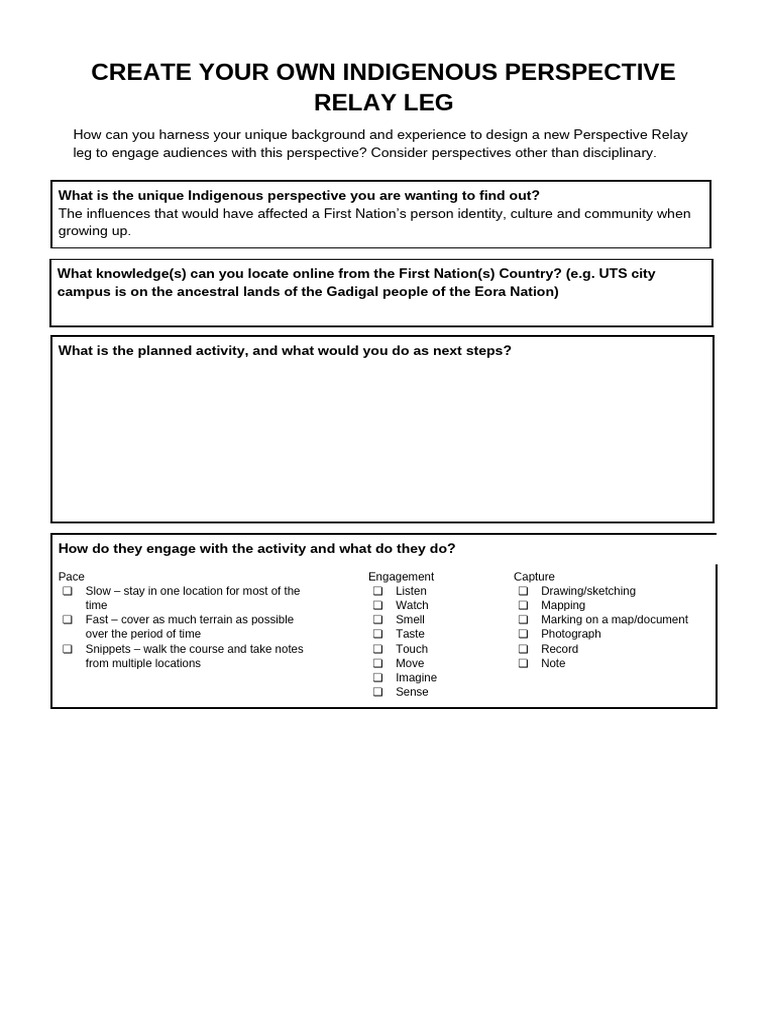 TD School Indigenous Perspective Relay Worksheet - Redlands | PDF
