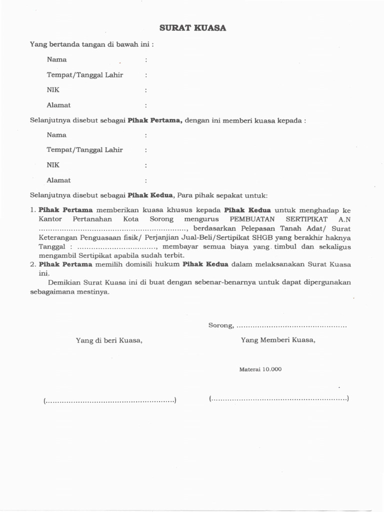 Surat Kuasa Ke BPN 2025 | PDF
