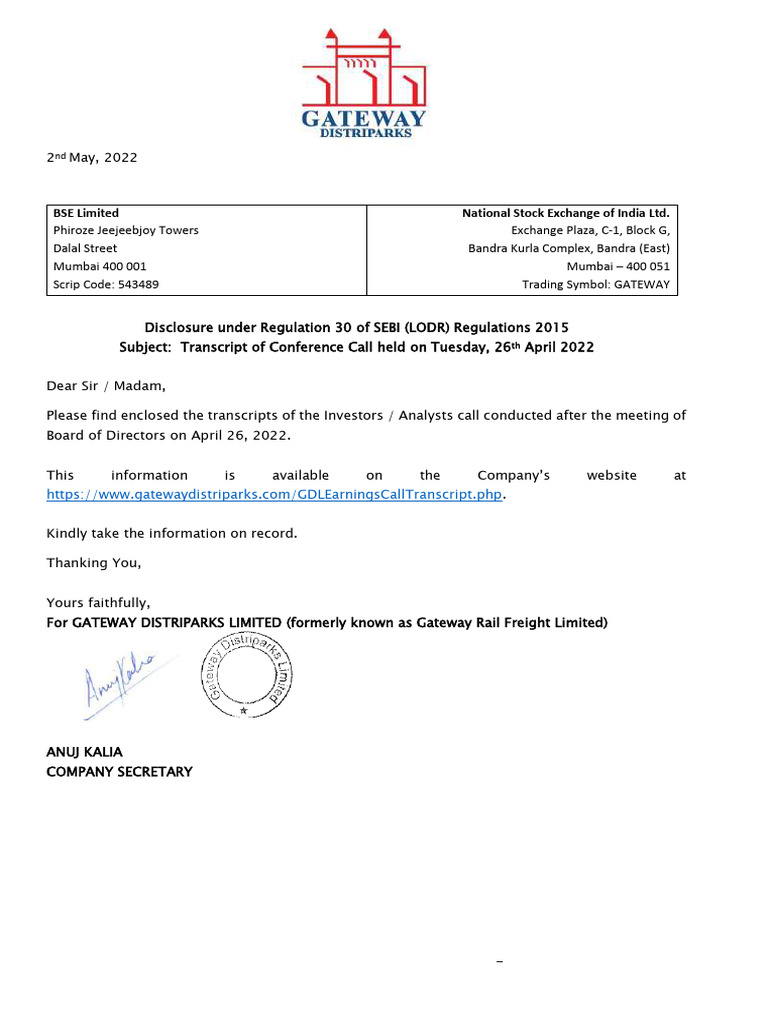 Gateway Distriparks Concall | PDF | Rail Transport | Port