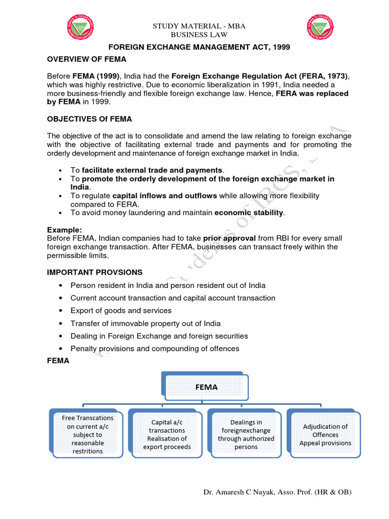 Overview of Foreign Exchange Management Act | PDF | Banks | Business
