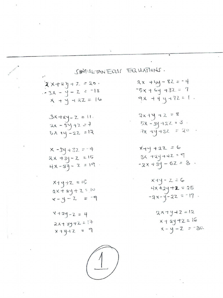 Simultaneous Equations Exercise by Mr. Walusimbi | PDF