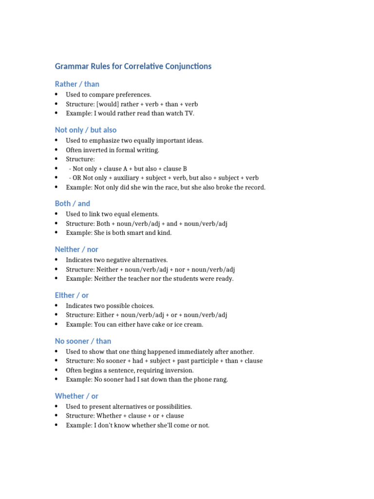 Correlative Conjunctions Grammar Rules | PDF