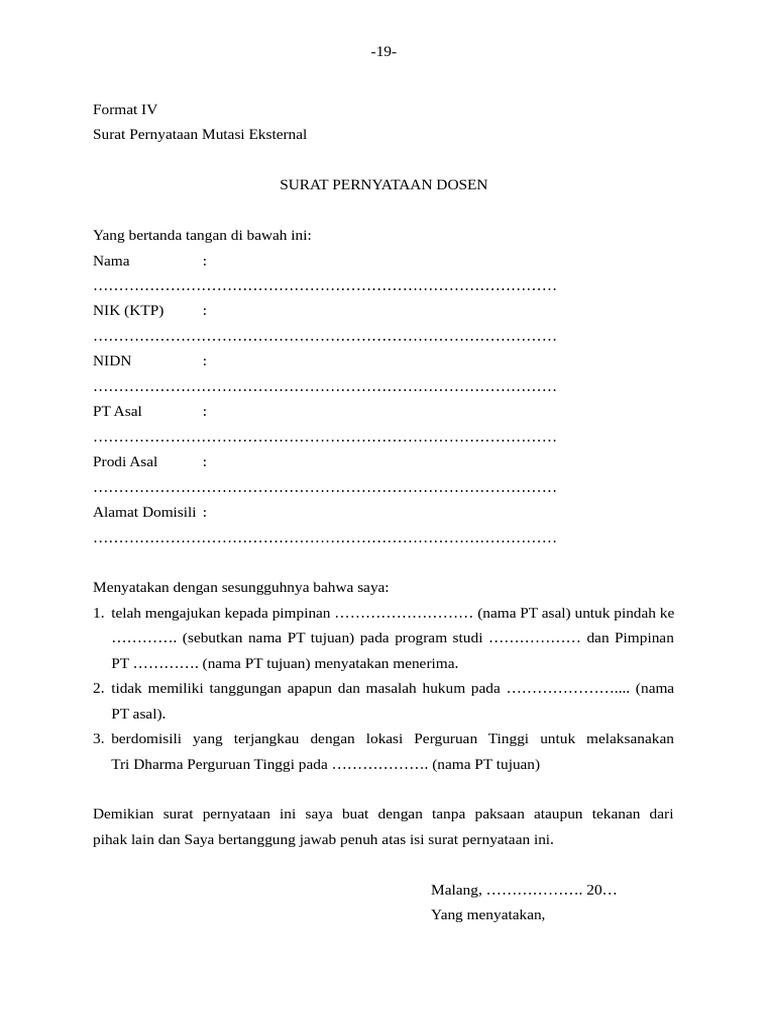 2 Surat Pernyataan Mutasi Eksternal | PDF