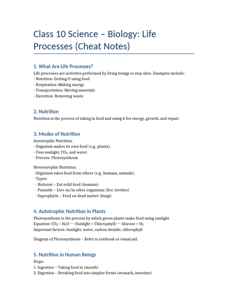 Class 10 Biology: Life Processes Notes | PDF | Respiratory System ...