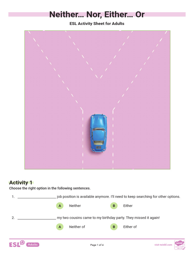 T 1723723020 Esl Neither Neithernor Either Eitheror Activity Sheet ...