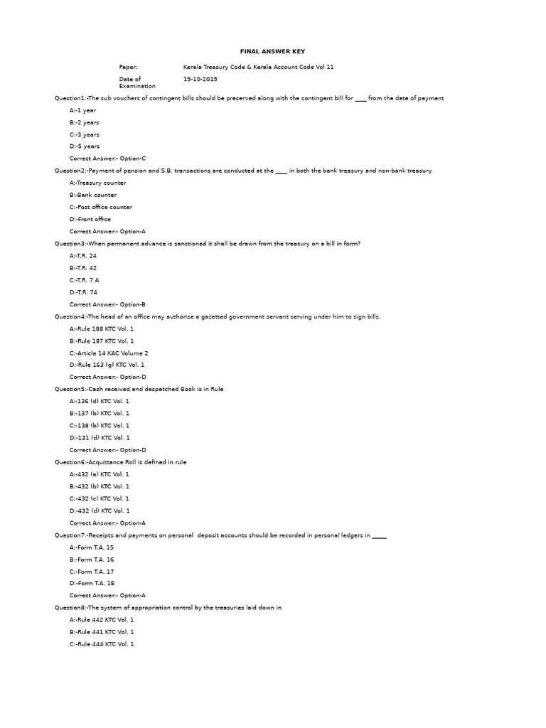 203 Account Test (Higher) - Kerala Treasury Code - 2019 | PDF ...