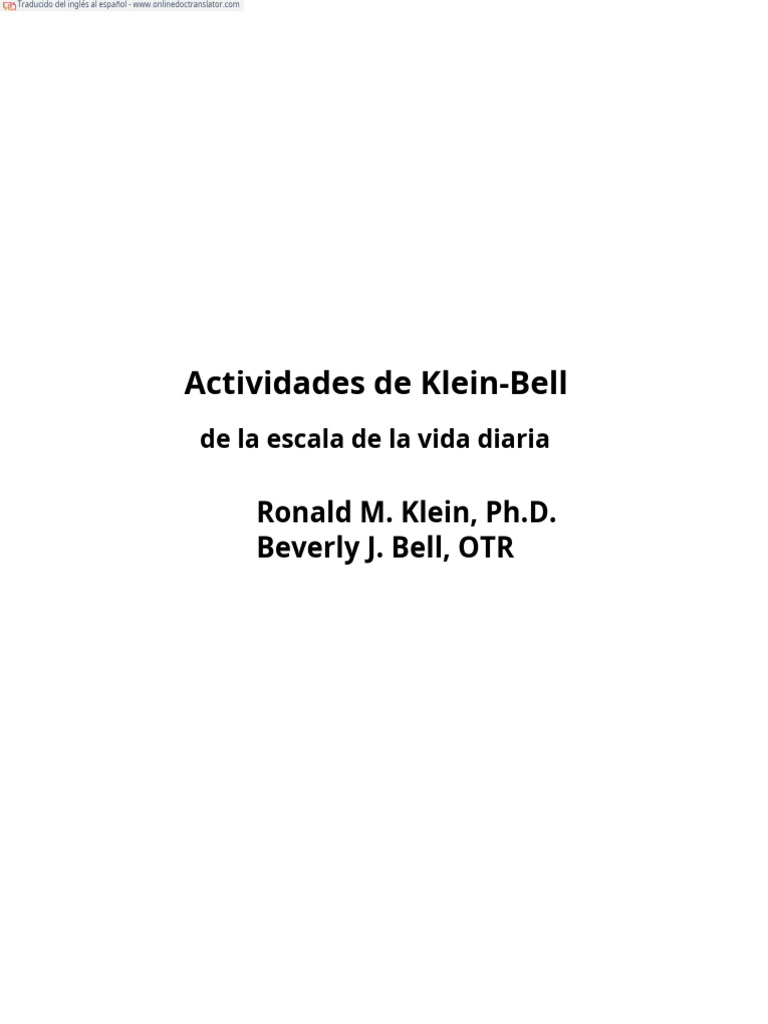 Escala Klein-Bell de AVD en Español | PDF | Comportamiento | Terapia ...
